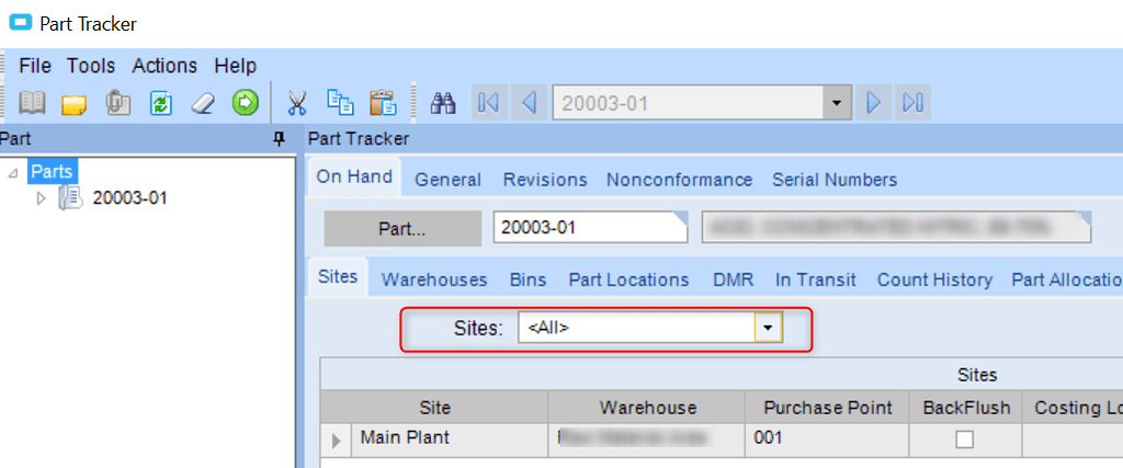 Default current Site in Part Tracker - Epicor ERP 10 - Epicor User Help ...