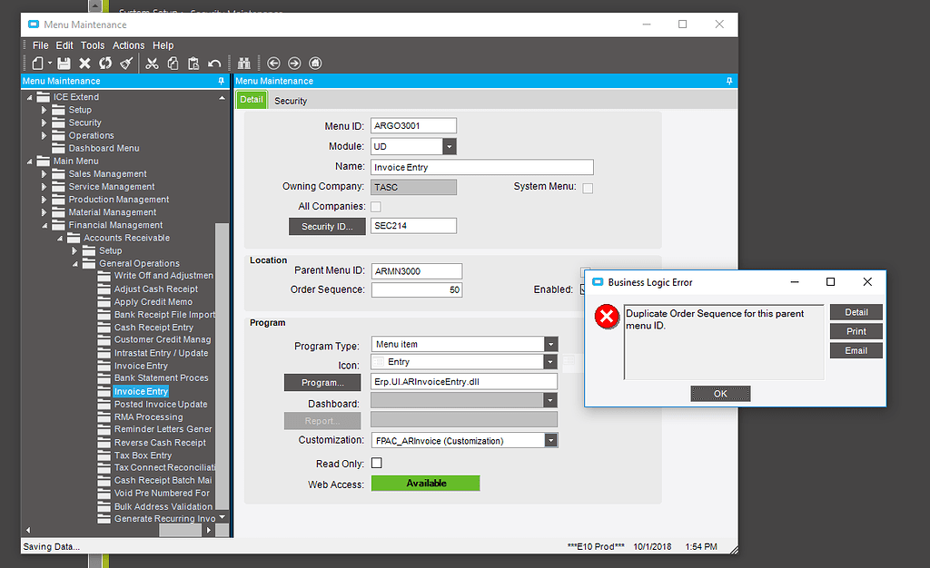 Applying menu item Customization - Epicor ERP 10 - Epicor User Help Forum
