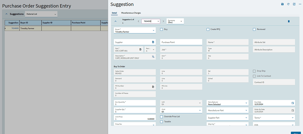 New PO Suggestion for Manufactured Part; Why? - Kinetic ERP - Epicor ...