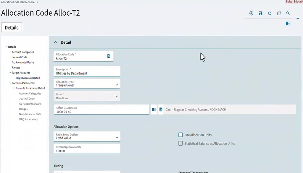 The usage of Allocation Code Maintainance ( Financial) - Kinetic ERP ...