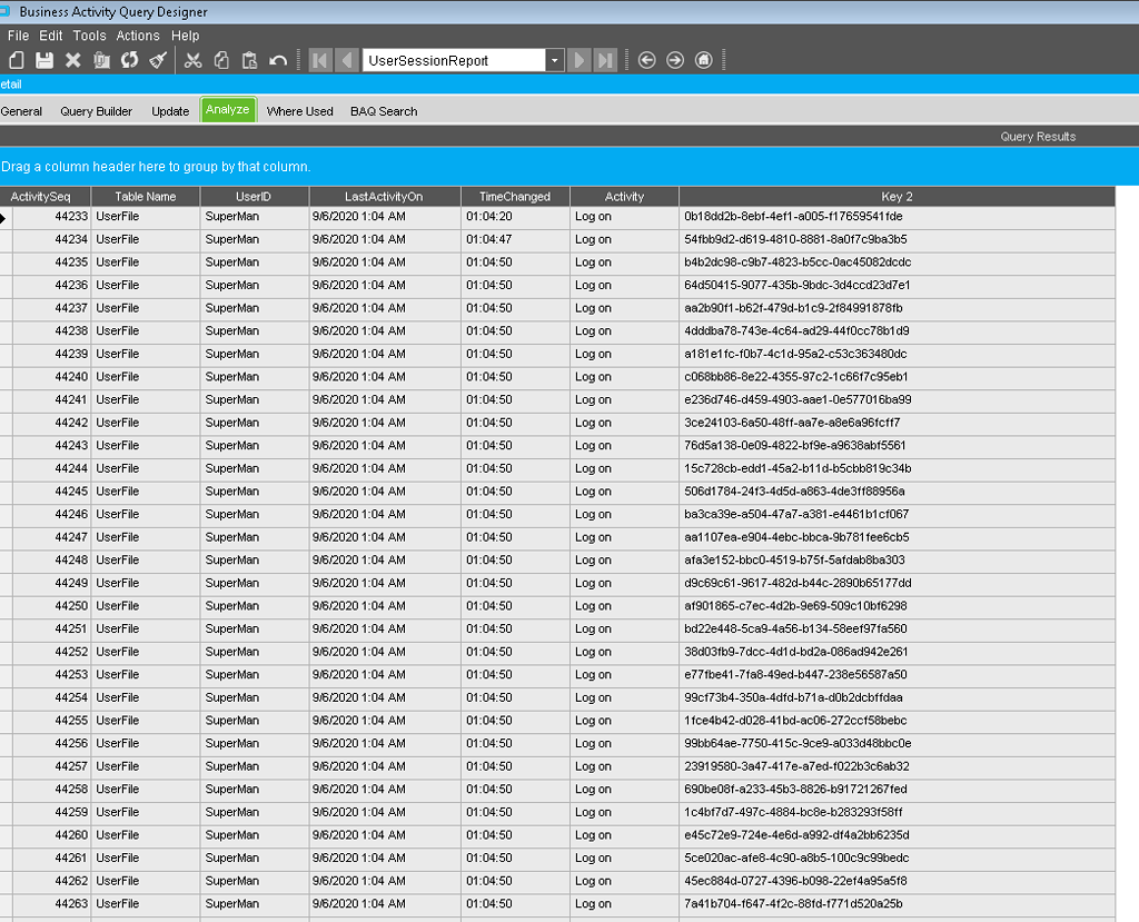 Epicor User Session Log Error with zSYS BAQ - Epicor ERP 10 - Epicor User Help Forum