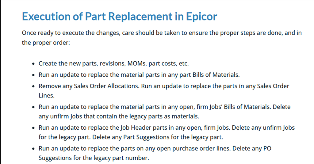 Updating part revisions on an order after an engineering change has ...