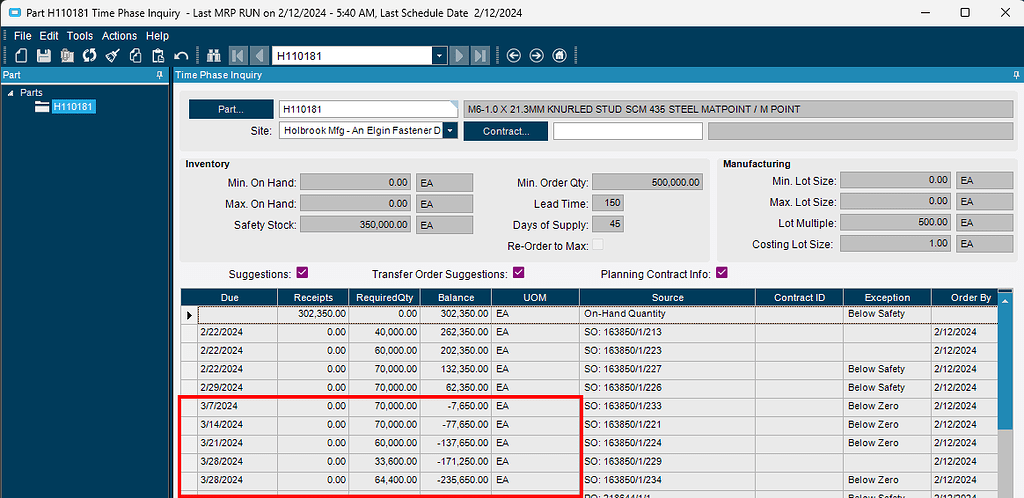 Time Phase Inquiry - Epicor ERP 10 - Epicor User Help Forum