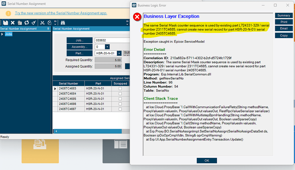Issue With Serial Mask Counter Sequence - Kinetic ERP - Epicor User Help Forum