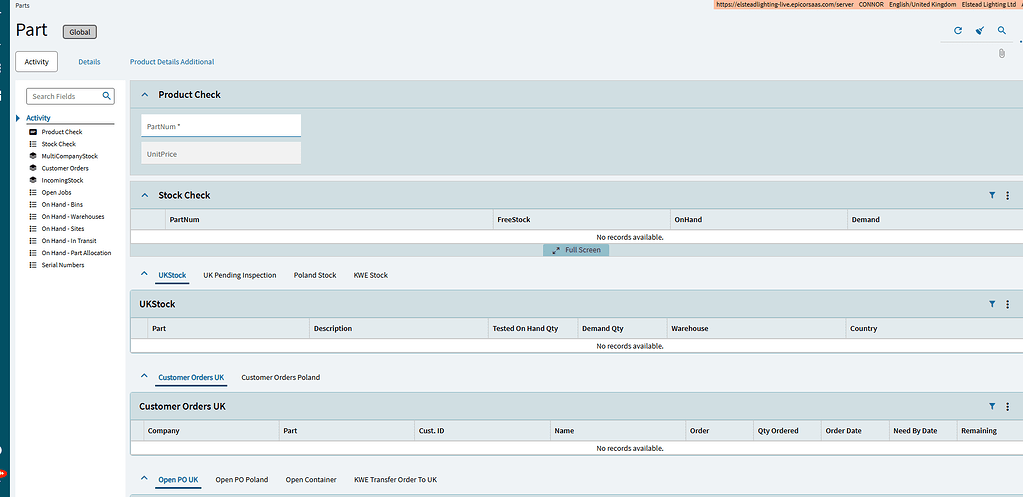 Default Tab Part Tracker - Kinetic ERP - Epicor User Help Forum