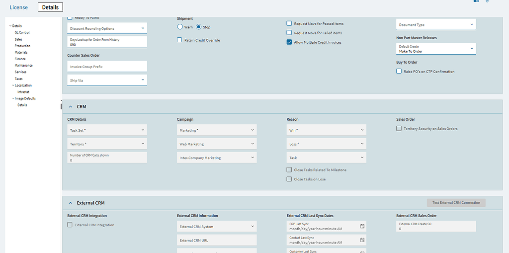Company Configuration - Sales - CRM, Quote - not available - Kinetic ...