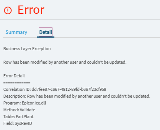 Part Update Error - Kinetic ERP - Epicor User Help Forum
