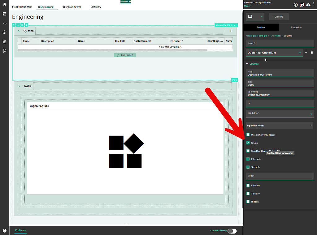 Panelcard Grid, Quote Column IsLink opening in Test database instead of ...