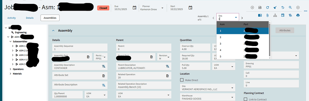 Job Tree - Go To Assembly - Kinetic ERP - Epicor User Help Forum