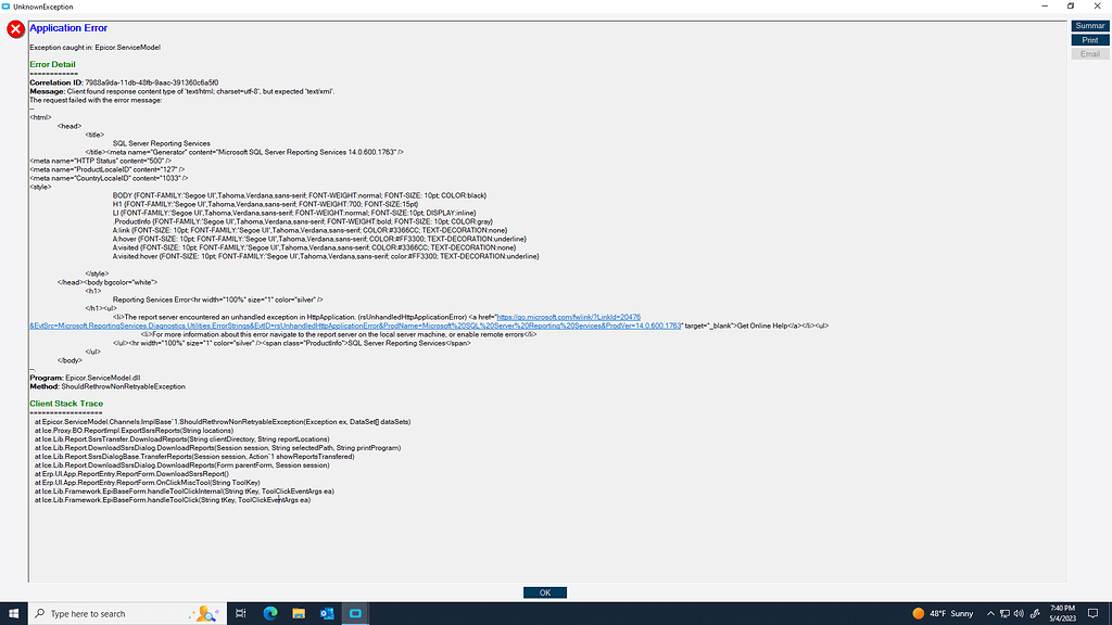 Dowloading/Uploading SSRS Report Error on ALL REPORTS - Epicor ERP 10 - Epicor User Help Forum