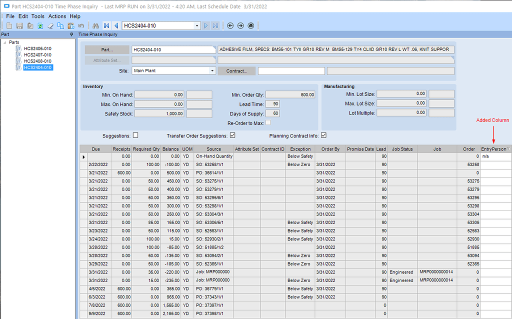 Populating Time Phase Grid with Sales Order EntryPerson - Epicor ERP 10 ...