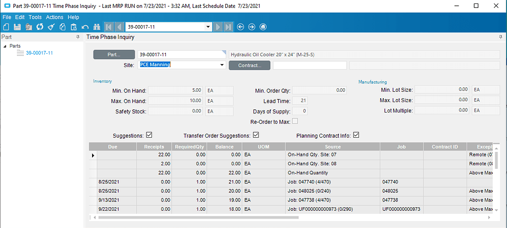 Time Phase Not Matching Part Transaction History Tracker - Epicor ERP ...