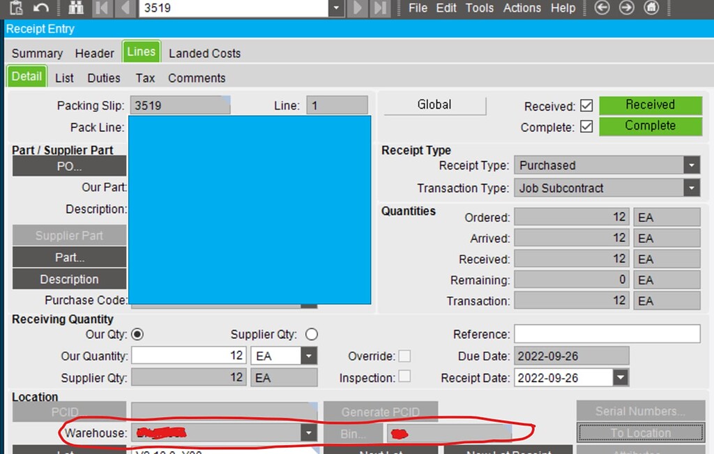 Activation of Warehouse/Bin field in case of Job Subcontract type in ...