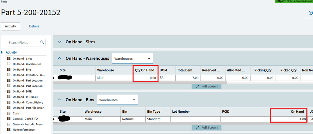 What is the difference between Qty on Hand (On Hand - Warehouse) and On ...