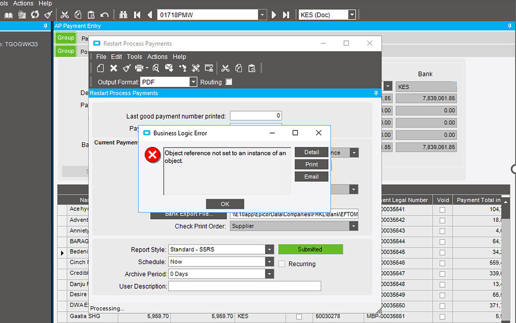 ApPayment processing Error in EPicor 10 - Epicor ERP 10 - Epicor User Help Forum