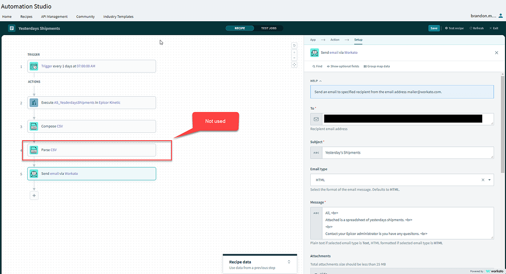Automation Studio - Timer Trigger to send out yesterdays shipments per ...