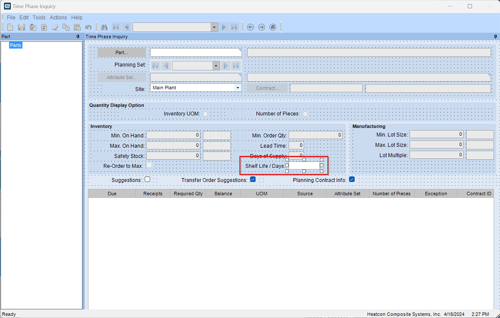 Availability of the Part.LotShelfLife field in Time Phase Inquiry ...