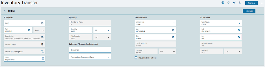 Launch Form Options for Inventory Transfer - Kinetic ERP - Epicor User ...