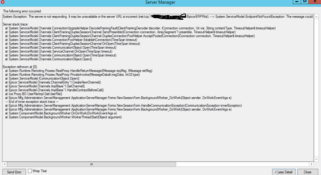 The server is not responding error. Cannot connect to application ...