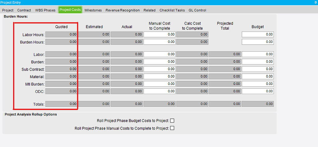 Project Costs: Quoted - Kinetic ERP - Epicor User Help Forum