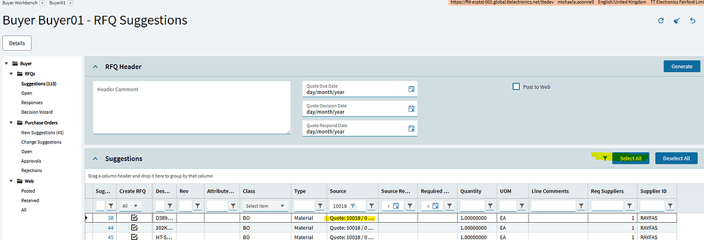 Kinetic Select All button based on filtered selection (Buyer Workbench ...
