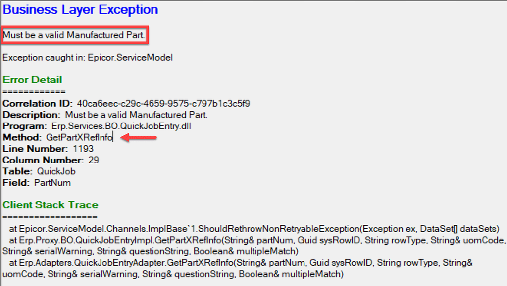 Quick Job Entry Error - Epicor ERP 10 - Epicor User Help Forum