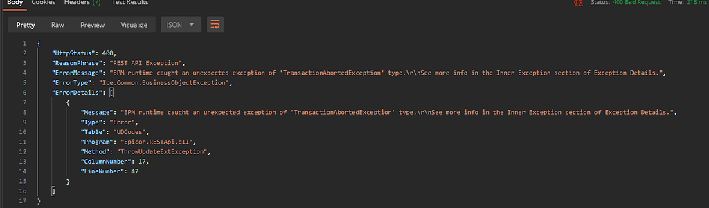 Retrieving BPM exception details when triggered by REST - Epicor ERP 10 - Epicor User Help Forum