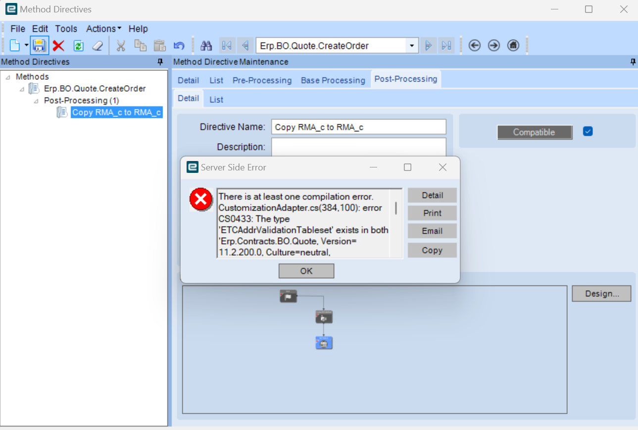 Server Side Error for Method Directive Post Processing - Kinetic ERP ...