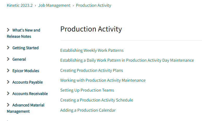 Production Activity Tracker \ Setup - Kinetic ERP - Epicor User Help Forum