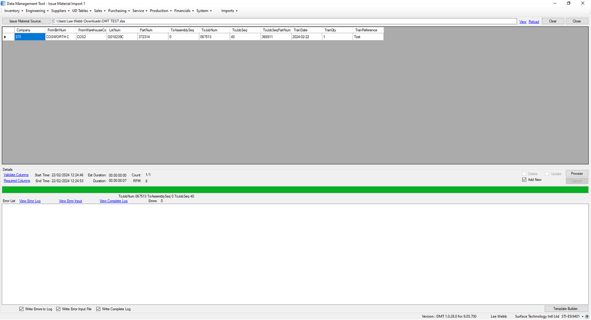 DMT Issue Material - Epicor ERP 9 - Epicor User Help Forum