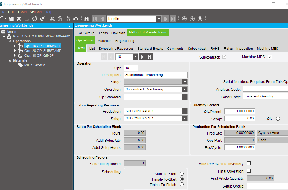 Adding subcontract operation to part - Kinetic ERP - Epicor User Help Forum