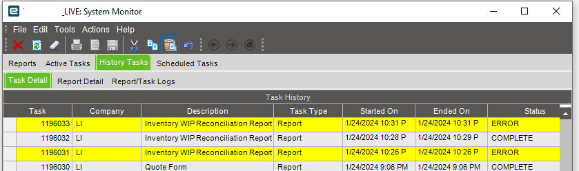 Work in Process Report - WIP Cleared Status - Kinetic ERP - Epicor User ...