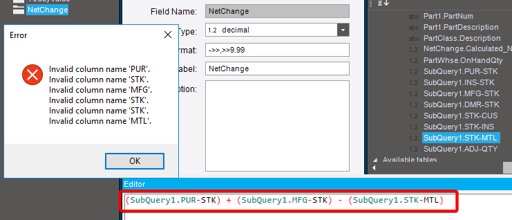 BAQ Calculated Field with Hyphen in Column Name - Epicor ERP 10 - Epicor User Help Forum