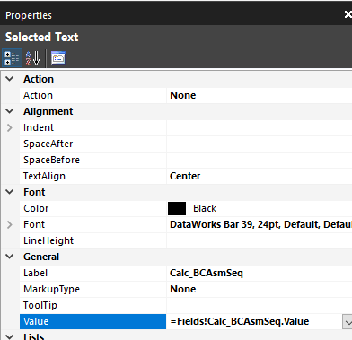 How to make the Assemblyseq value print as a DataWorks Barcode ...