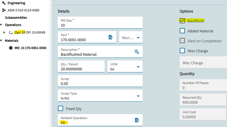 Labor and Material Backflushing - Epicor ERP 10 - Epicor User Help Forum