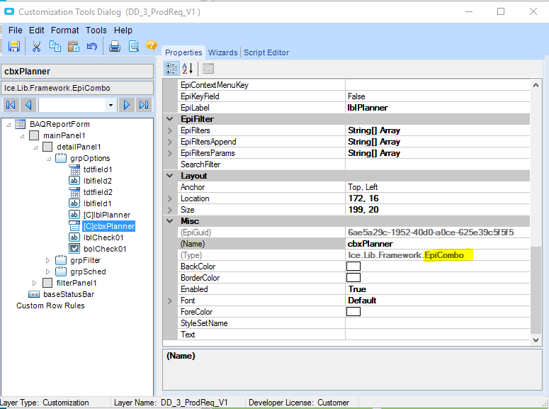 BAQ Report Designer , How can I get a Combo box in Option Field ...