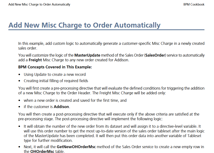 Sales Order Header Misc Charge (BPM AutoAdd MiscCharge at Order ...