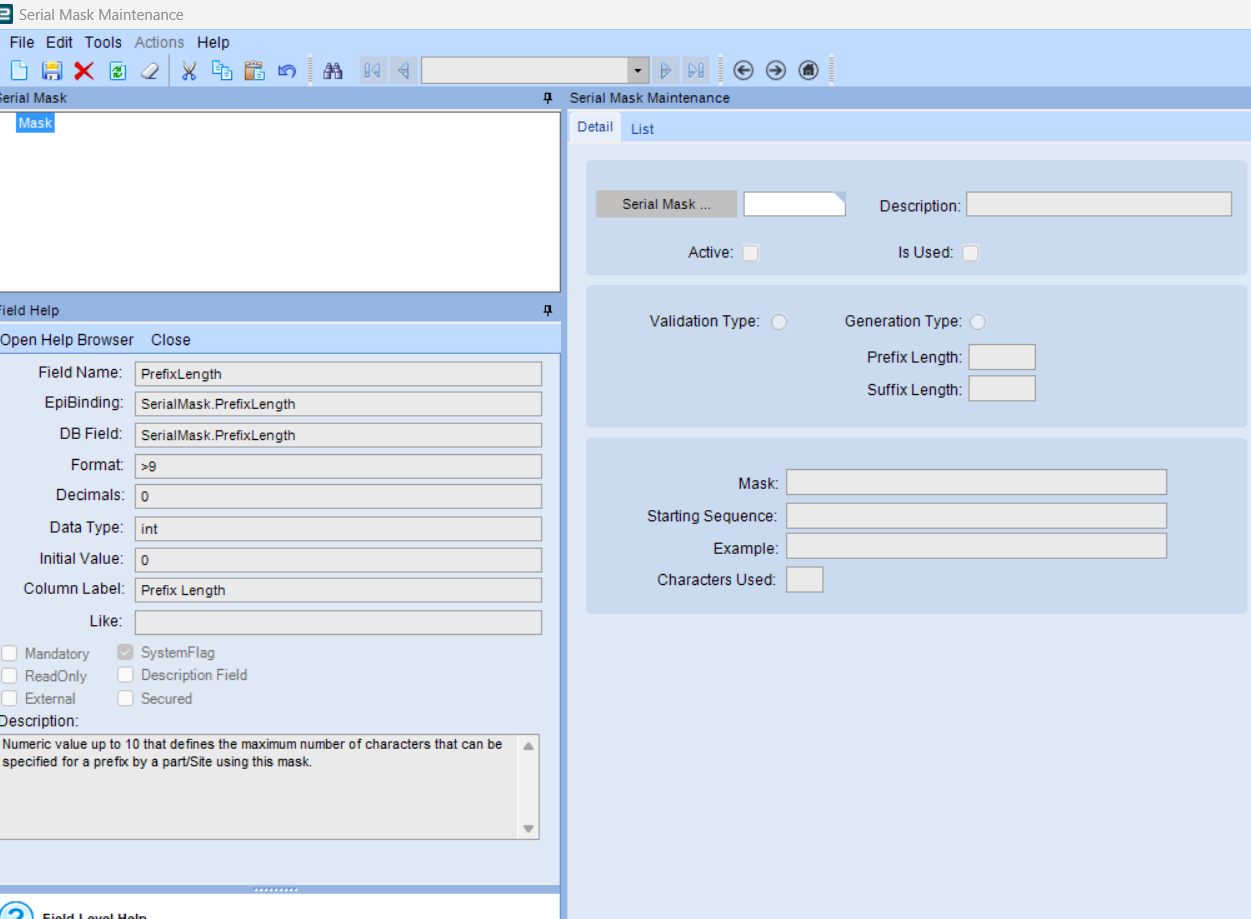Serial Mask Prefix Length - Kinetic ERP - Epicor User Help Forum