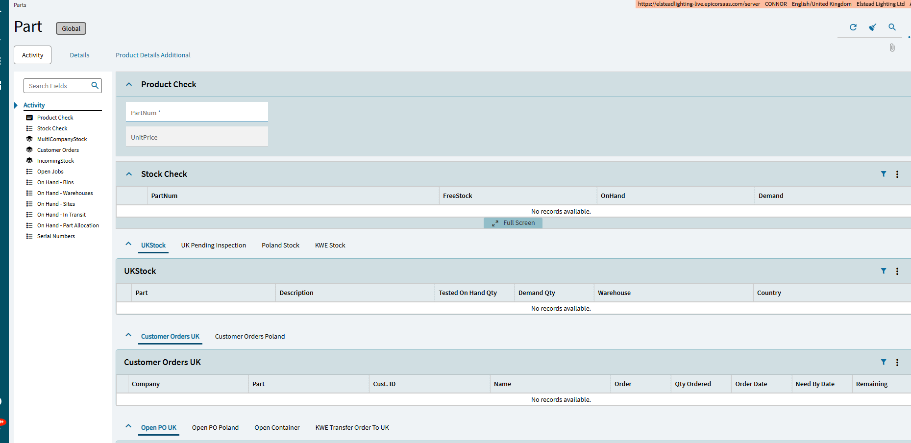 Default Tab Part Tracker - Kinetic ERP - Epicor User Help Forum