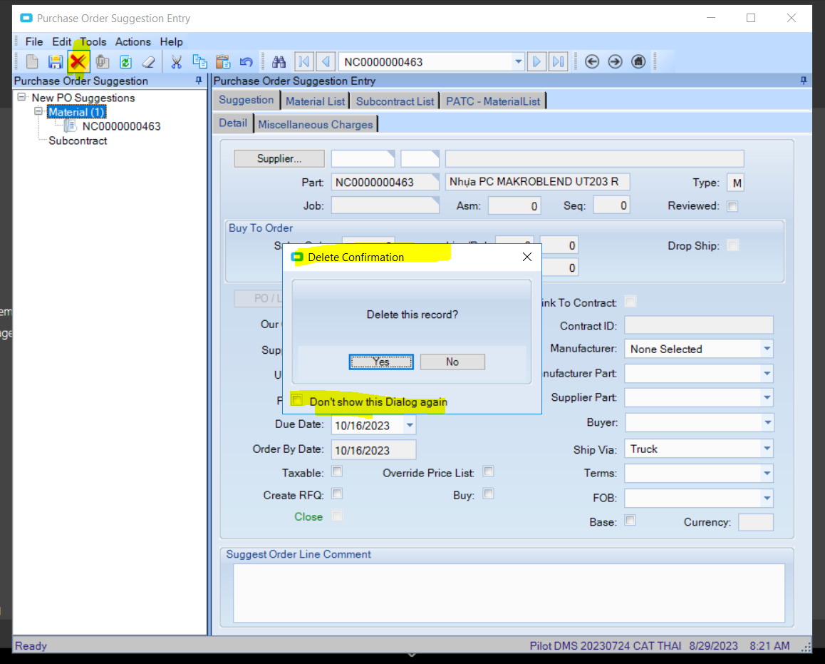 How to keep the Delete Confirmation dialog box - Don't show this dialog again at New PO ...
