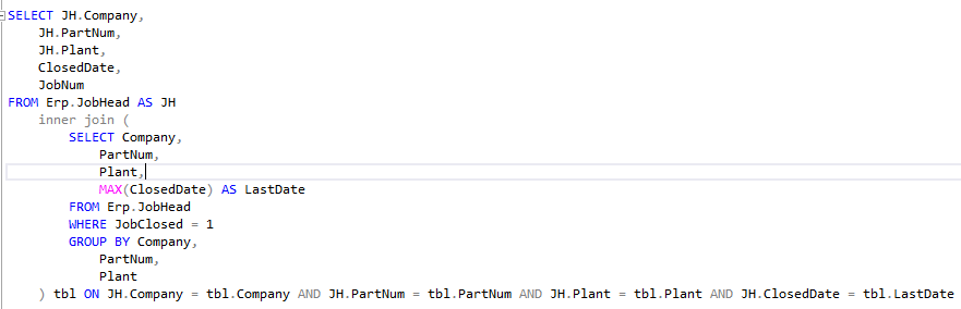 Join Subquery on Calculated Field - Epicor ERP 10 - Epicor User Help Forum