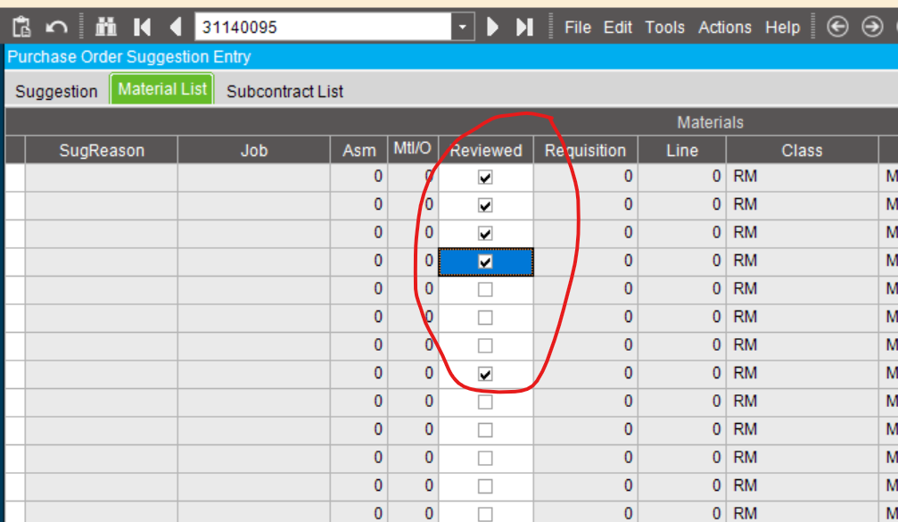 Reviewed checkbox in New PO Suggestions - Kinetic ERP - Epicor User ...