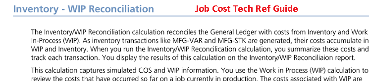 Inventory/WIP Reconciliation - Vista/Vantage 8 - Epicor User Help Forum