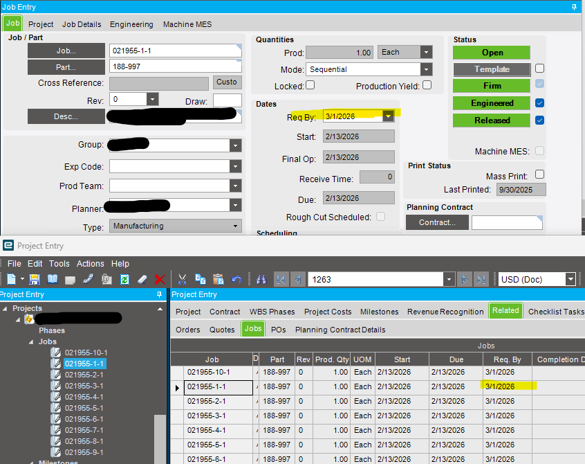 Modify project job required by date - Kinetic ERP - Epicor User Help Forum