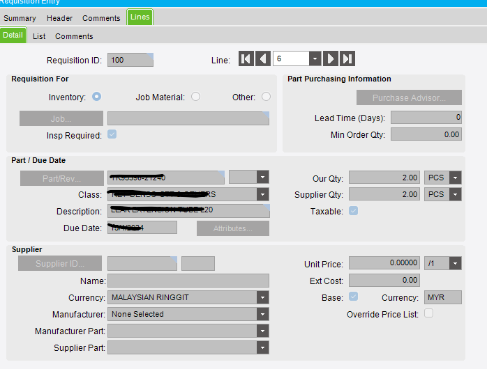 Request Entry Line not greyed out - Epicor ERP 10 - Epicor User Help Forum