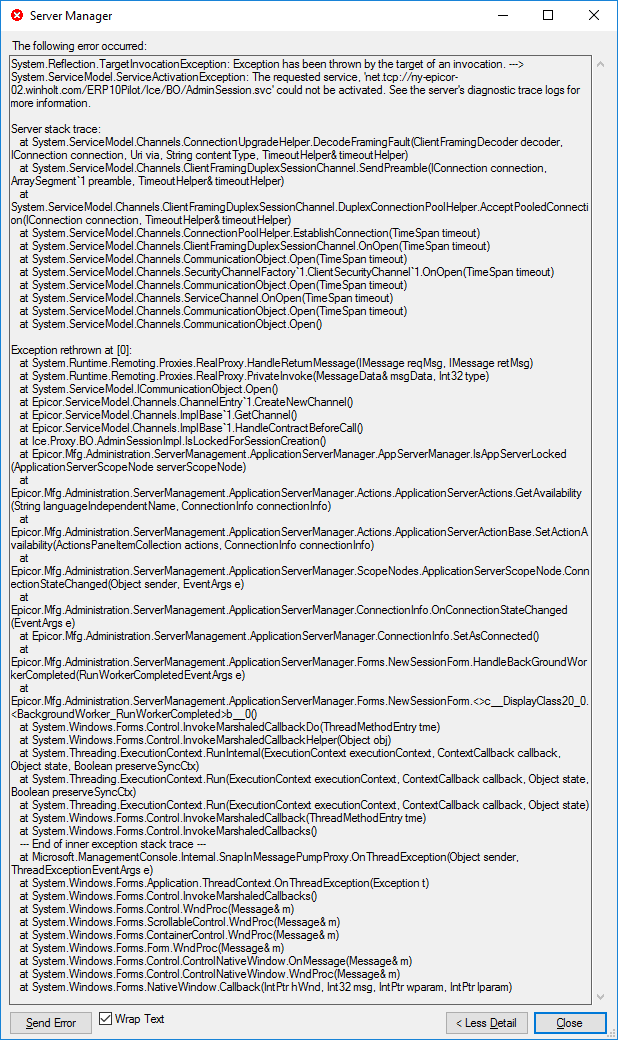 Application connection server manager error - Epicor ERP 10 - Epicor User Help Forum