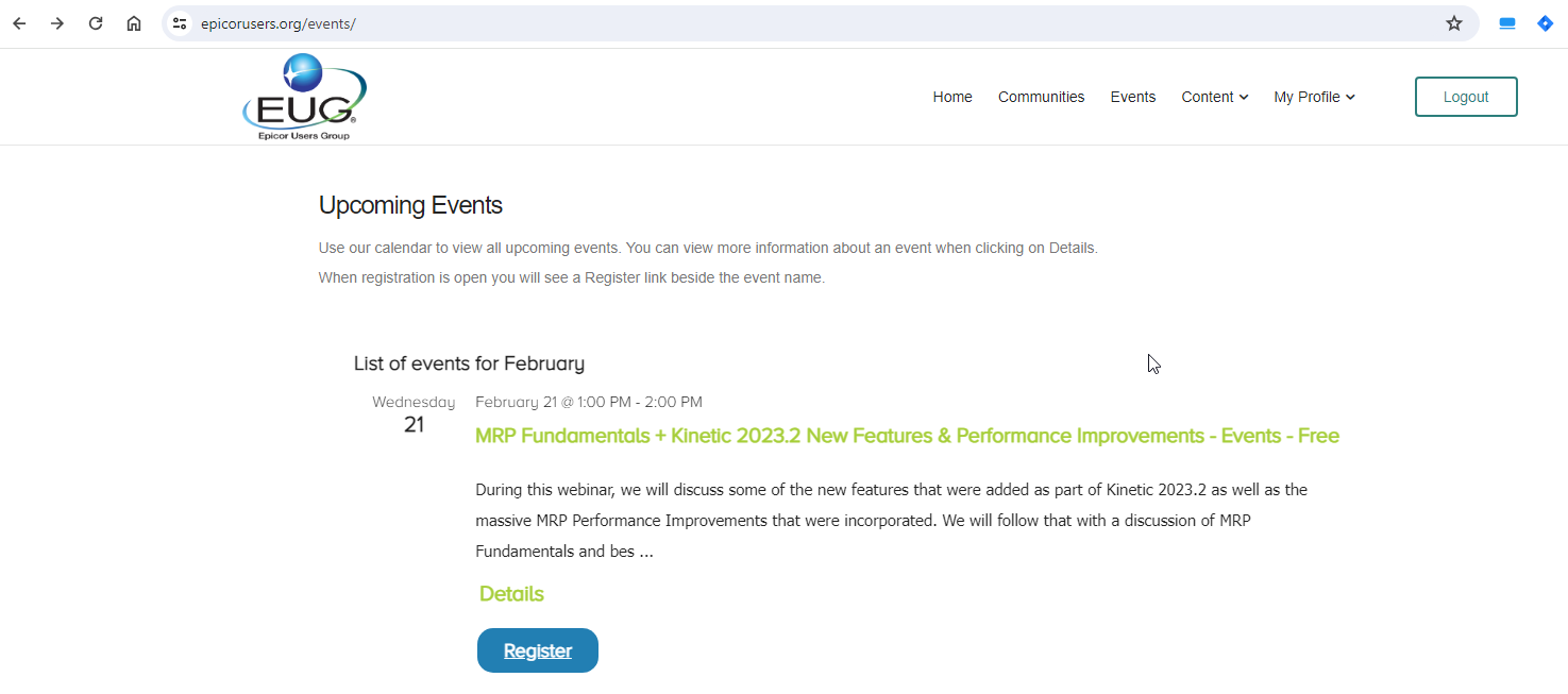EUG Webinar on Wednesday: Subject: MRP - Kinetic ERP - Epicor User Help Forum