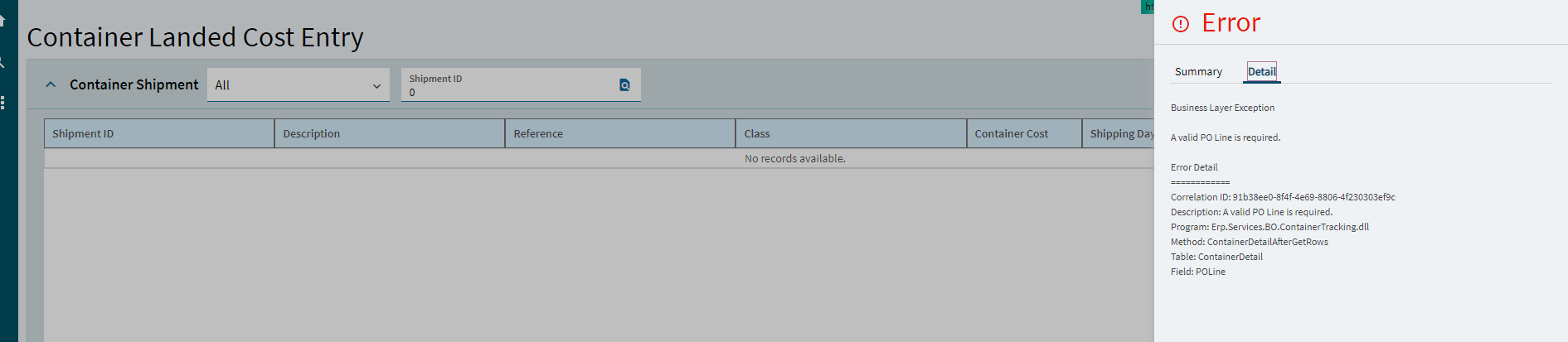 Error on container landed cost entry - Kinetic ERP - Epicor User Help Forum