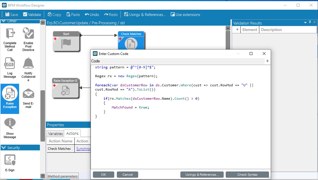 How To Do A Bpm That Throws An Error If A Regex Variable Does Not Contain Or Match Numeric