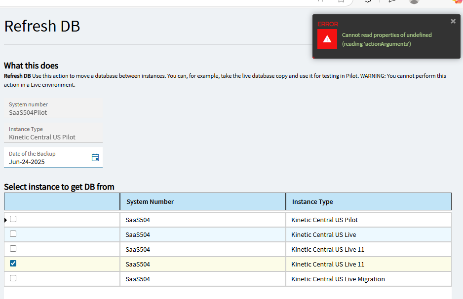 DB refresh problem in Cloud Portal - Kinetic ERP - Epicor User Help Forum